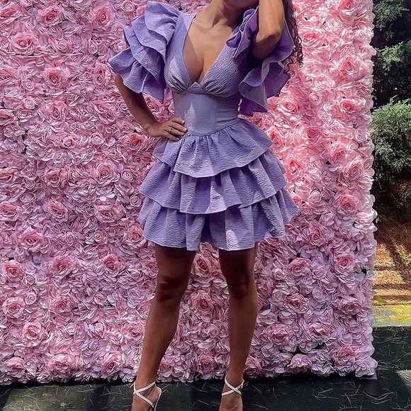 ASOS | Dresses | Lilac Ruffle Tiered Mini Dress Corset Puff Sleeve V ...